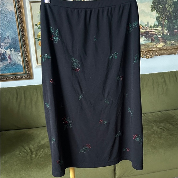 Cherokee | Skirts | Vintage Cherokee Black Midi Skirt With Green And ...